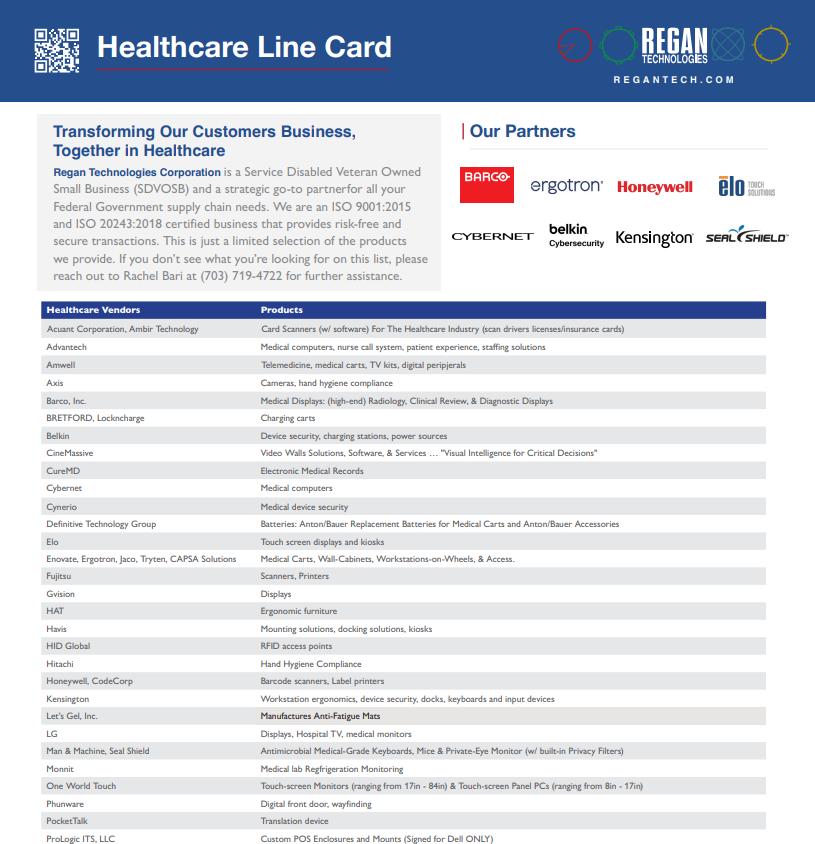 Healthcare Line Card - Regan Technologies Corporation